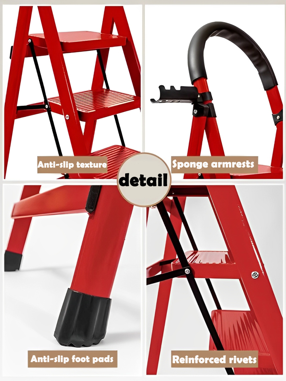 Ladder Foldable Aluminum 3-8 steps Carbon Steel Thicker heavy duty ...