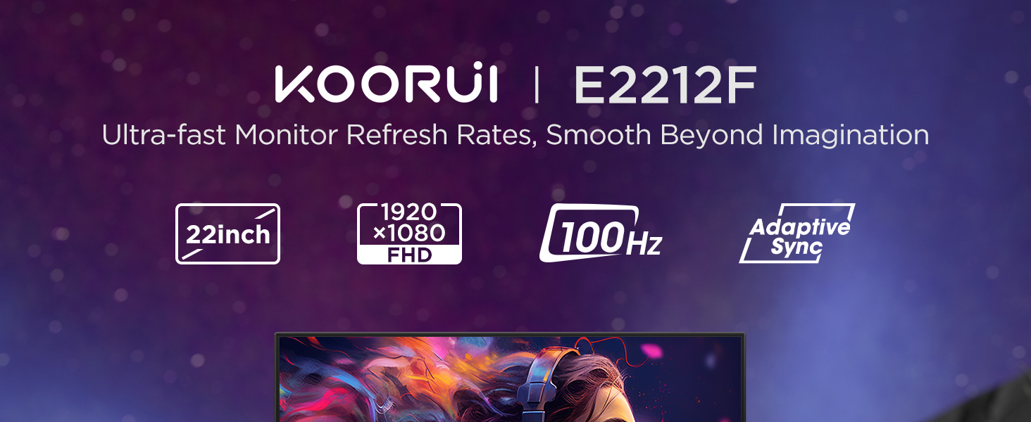 KOORUI E2212F (Powered By Hkc) Monitor 21.45 Inch Office Monitor VA Panel FHD 100HZ 6ms 99%sRGB ...