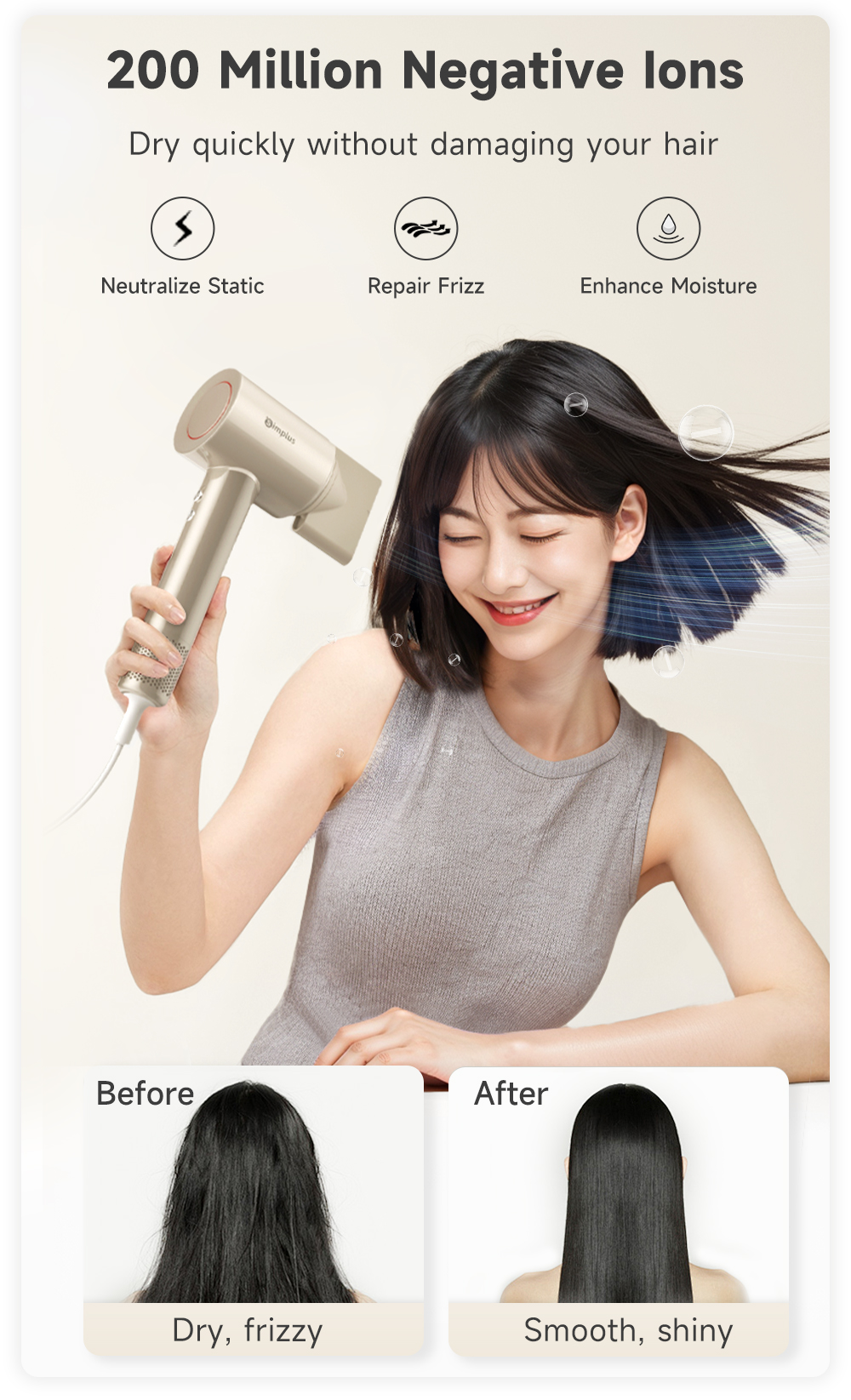 Simplus High Speed Hair Blower Dryer With 200 Million Negative Ions ...