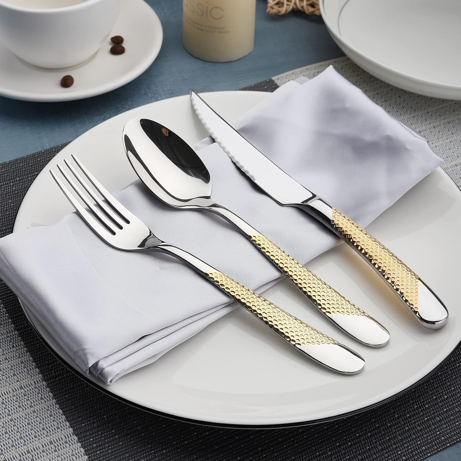 MOOZEN | Luxury Hammered 304 Stainless Cutlery—thick | mirror-polish ...