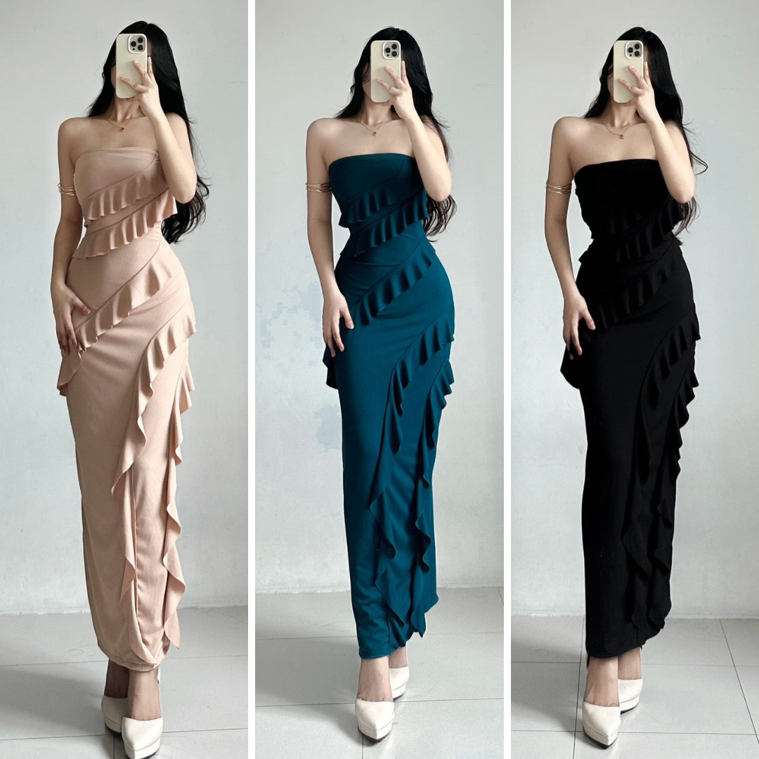 FYANG SUMMER ELEGANT MAXI RUFFLE BODYCON DRESS - Woman Tube Top Dress ...