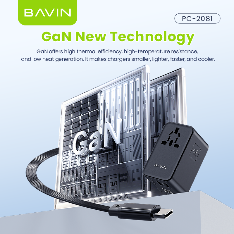 BAVIN PC2081 70W GaN Charging Adapter for Universal Plug & Multi-Port Charger w/ Retractable ...