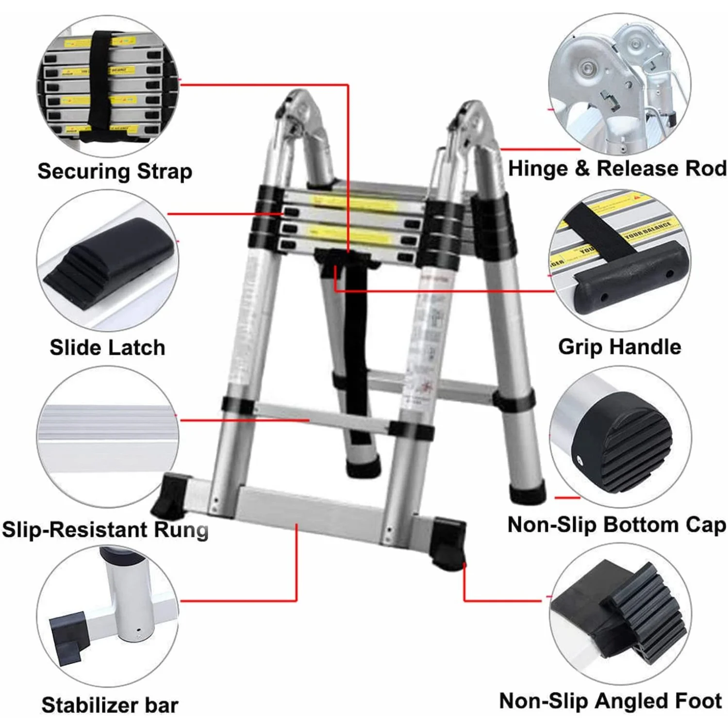 5M Multi-Purpose Telescopic Aluminium Ladder,Extendable Folding Ladder ...