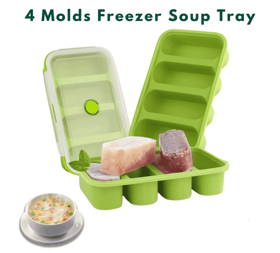 Bestsell Silicone Freezer Soup Tray with Lid, 2-4 Large Soup Ice Cube ...