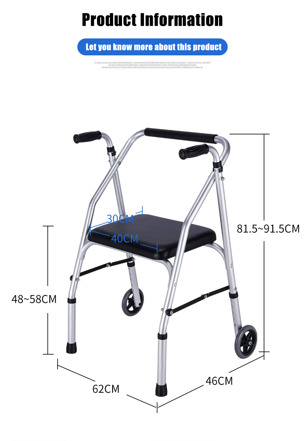Adult Walker Aid For Elderly Handicapped Medical With Chair Adjustable ...