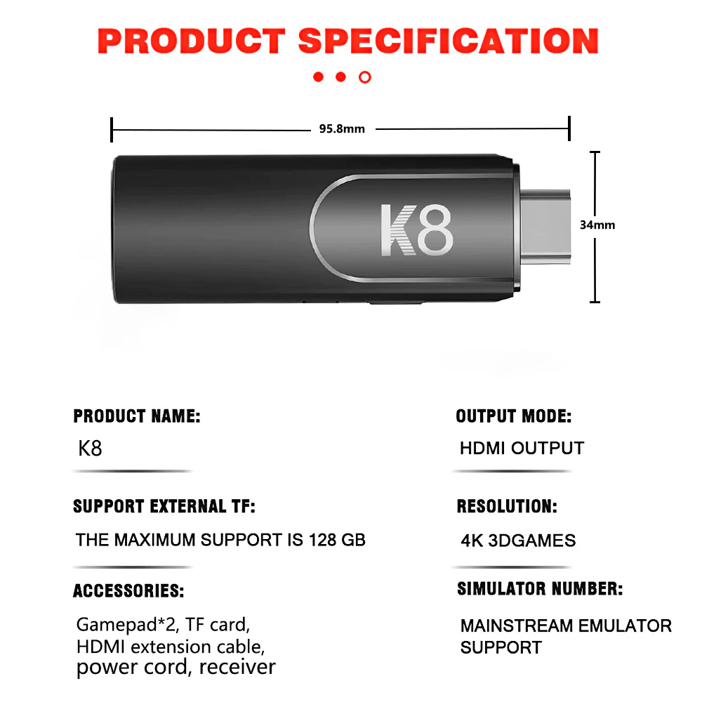 K8 Game Stick 4K HD Classic Tv Game Console Set 2 Controllers & Stick 4k Hd Built-In 40000 Games ...