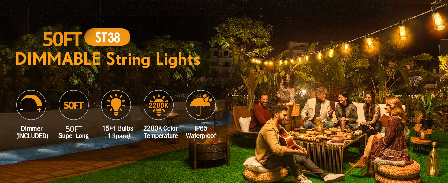 30M 32Bulbs LED Bulb String Lights Outdoor Light ST38 Dimmable Waterproof Patio Cafe String ...