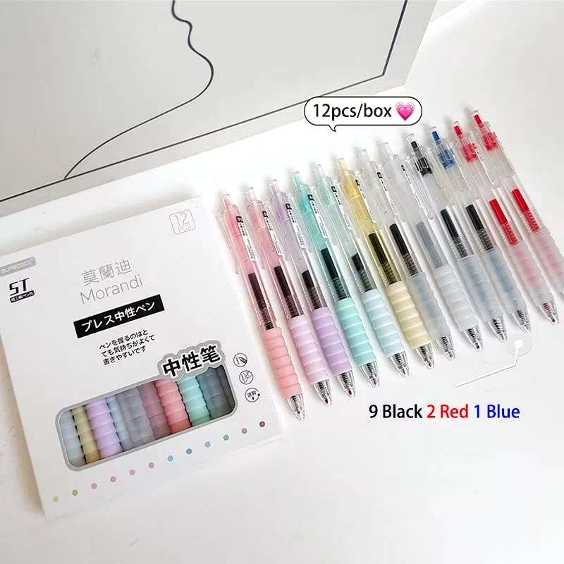 12 Pcs/Box Quick-drying Gel Pen Set Student Soft Grip Simple Writting ...