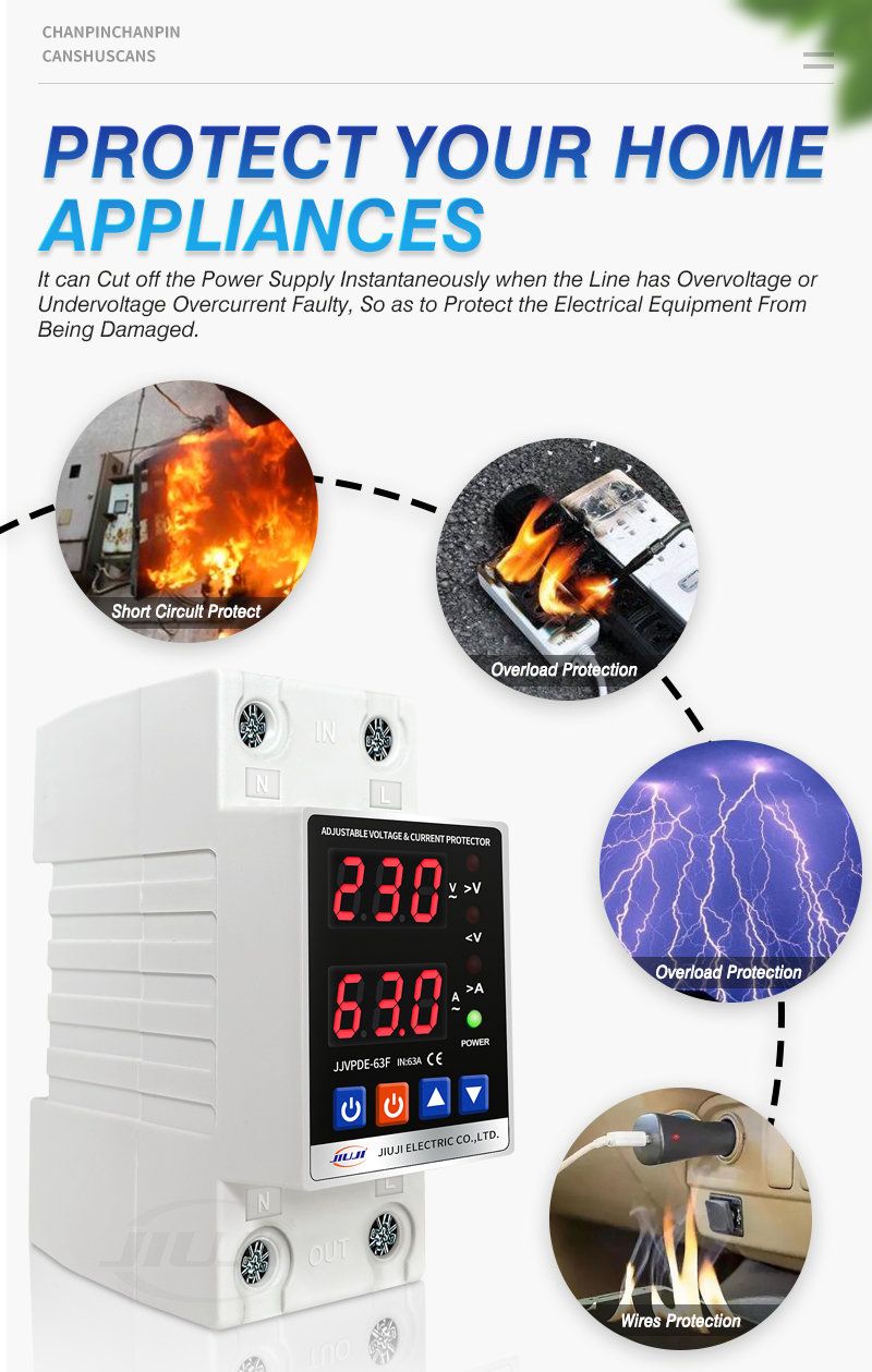 40A 63A 80A 230V Adjustable Voltage Protector Auto Recover Over Under ...