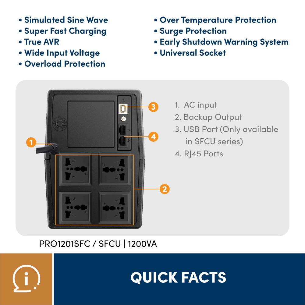 PROLiNK PRO1201SFC 720W - 1200VA UPS with AVR Uninterruptible Power ...