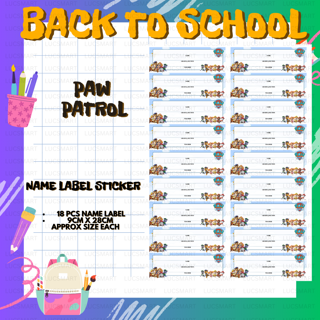 LUCSMART Fast shipping - NEW DESIGN PAW PATROL THEMED Subject and Name ...