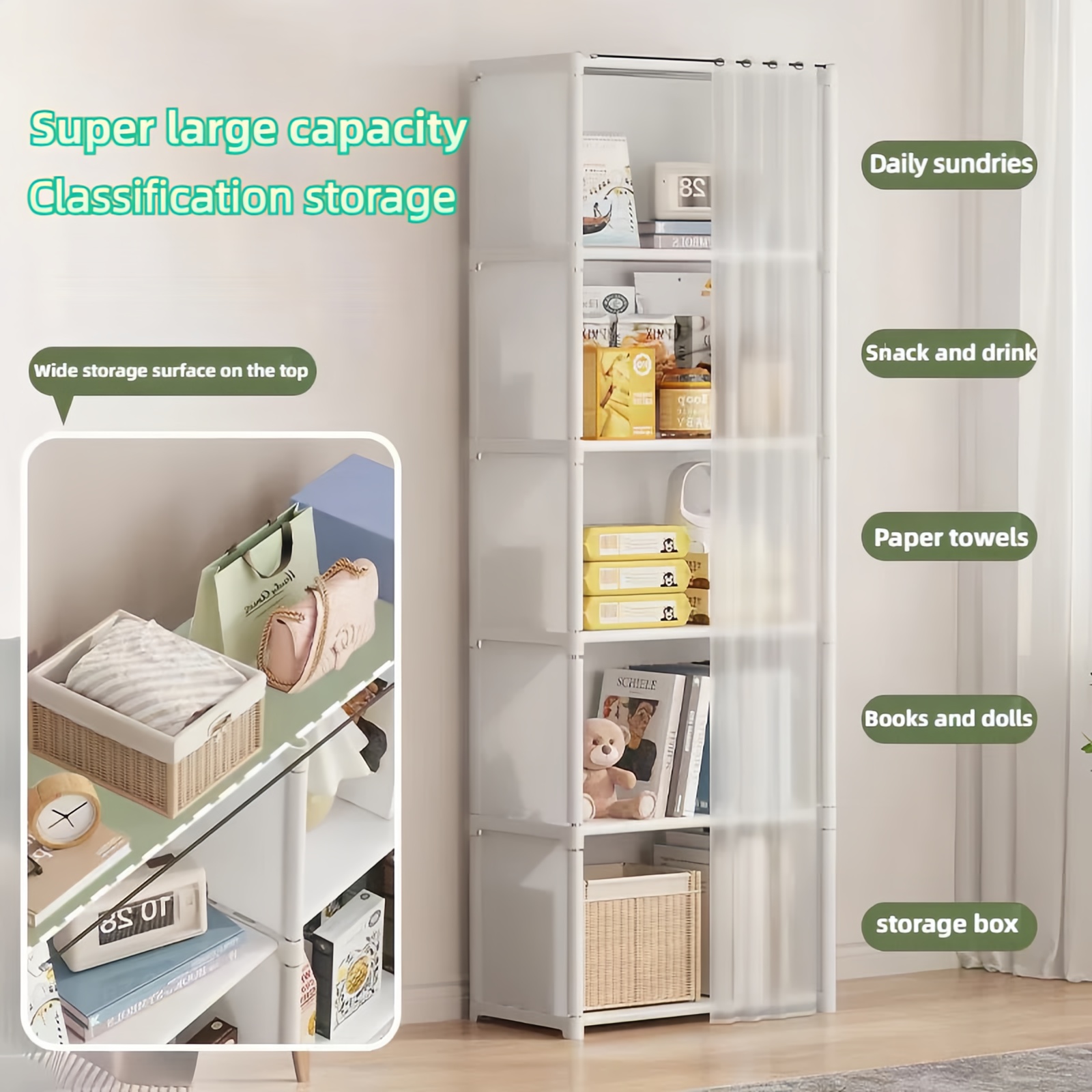 Wardrobe With Curtain Cabinet Clothes Storage Book Durabox Book Shelf ...