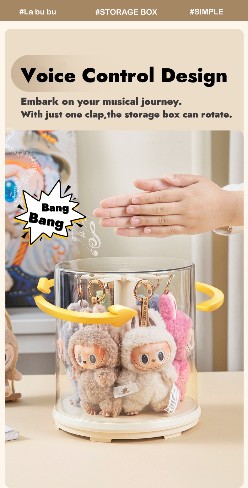 360° Rotating Labubu Plush Toys Transparent Display Case Organizer Rack ...