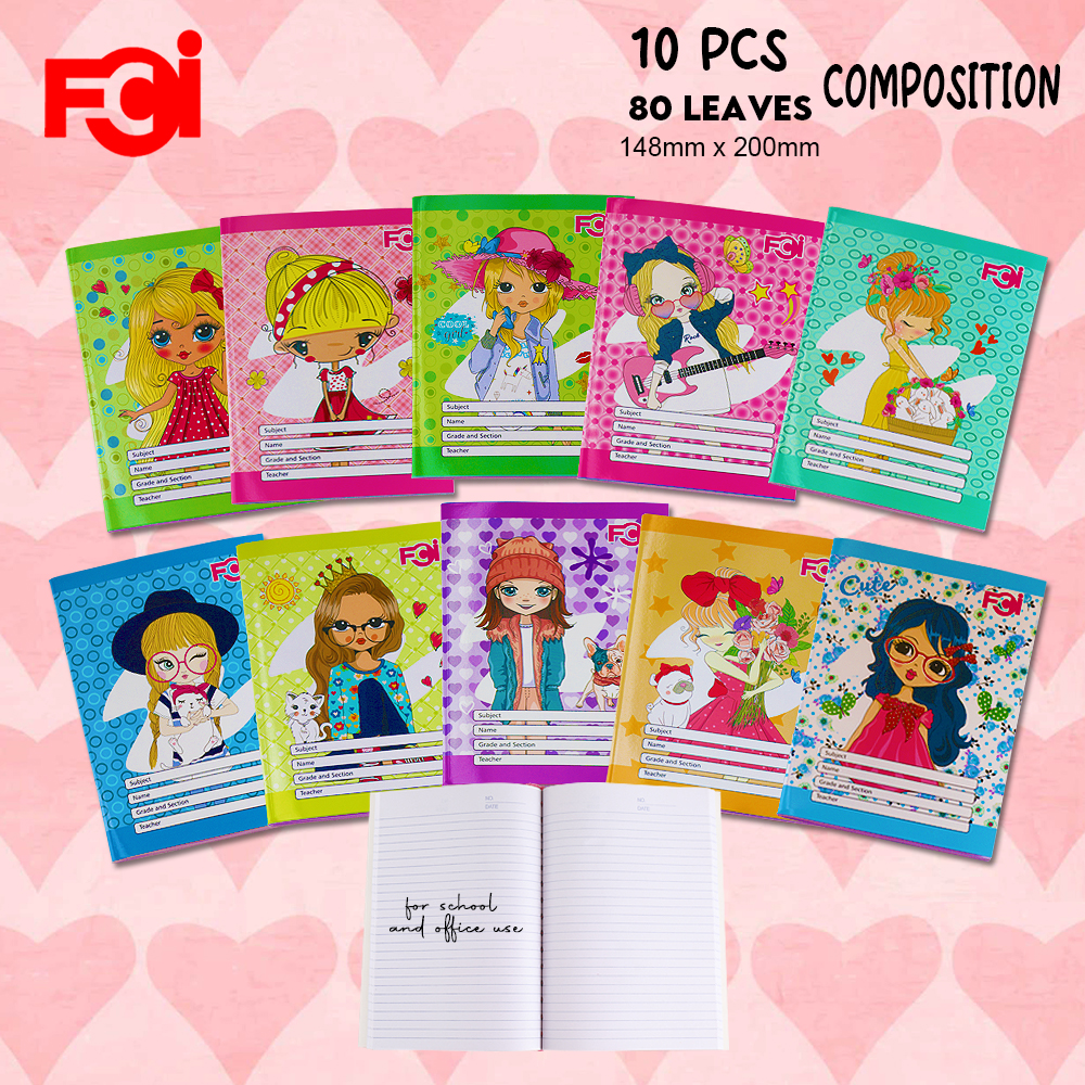 LCI COMPOSITION NOTEBOOK WITH NEW ASSORTED DESIGN 80 LEAVES x 10pcs per ...