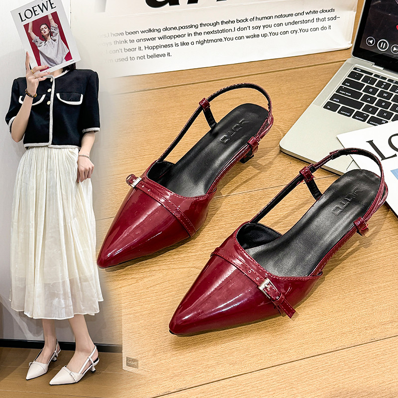Retro Women's Kitten Heels Patent Leather Pointed Toe Heels Sandals ...
