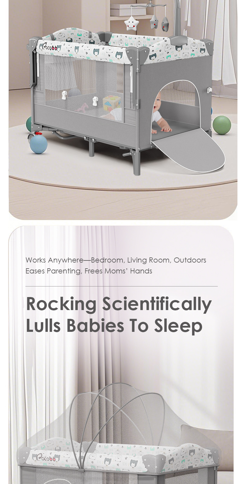 COCOBB Baby Rocking Crib Adjustable Stitching Big Bed Co-Sleeper Baby ...