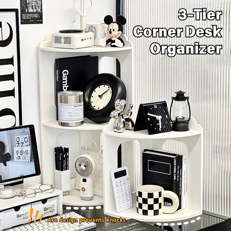 3 Tier Desktop Shelf ins Style Corner Design Space Saving Wood Plastic ...