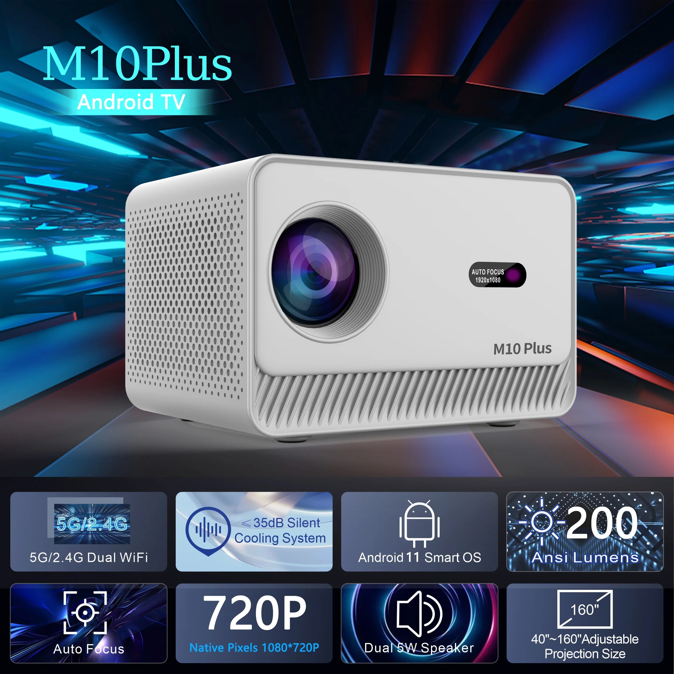 M10 4K Smart Projector | Android 11, Auto Focus & Keystone, 1080P, HDR ...