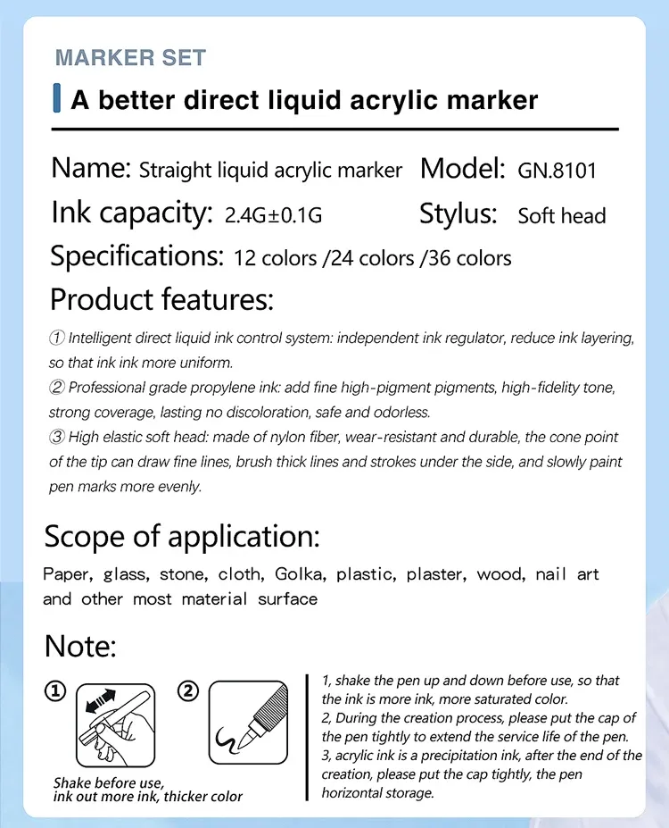 24/60 Color Acrylic Mark Straight Liquid Stackable Odorless Soft Head ...