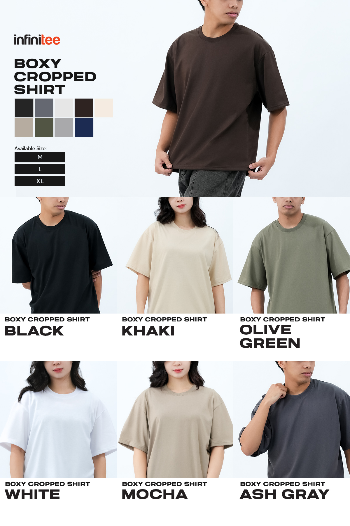 Infinitee Boxy Cropped Oversized Shirt For Men Women Plain Crop Cotton ...