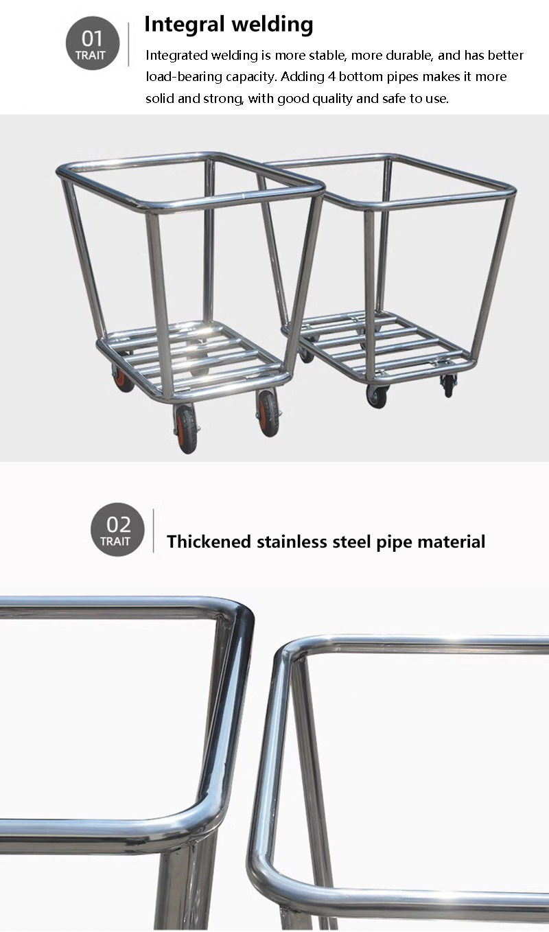 Stainless steel laundry cart hotel push cart laundry trolley linen cart ...