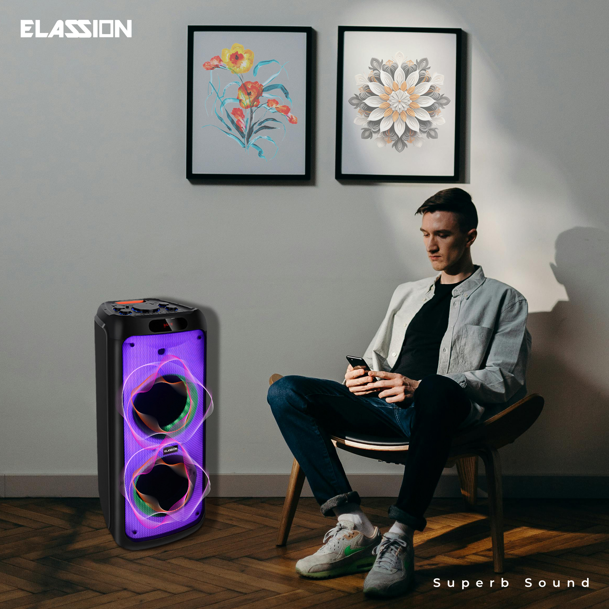 Elassion l Vesta 10" Subwoofer 200W RMS Portable Rechargeable Party Speaker with 1pc Wireless ...