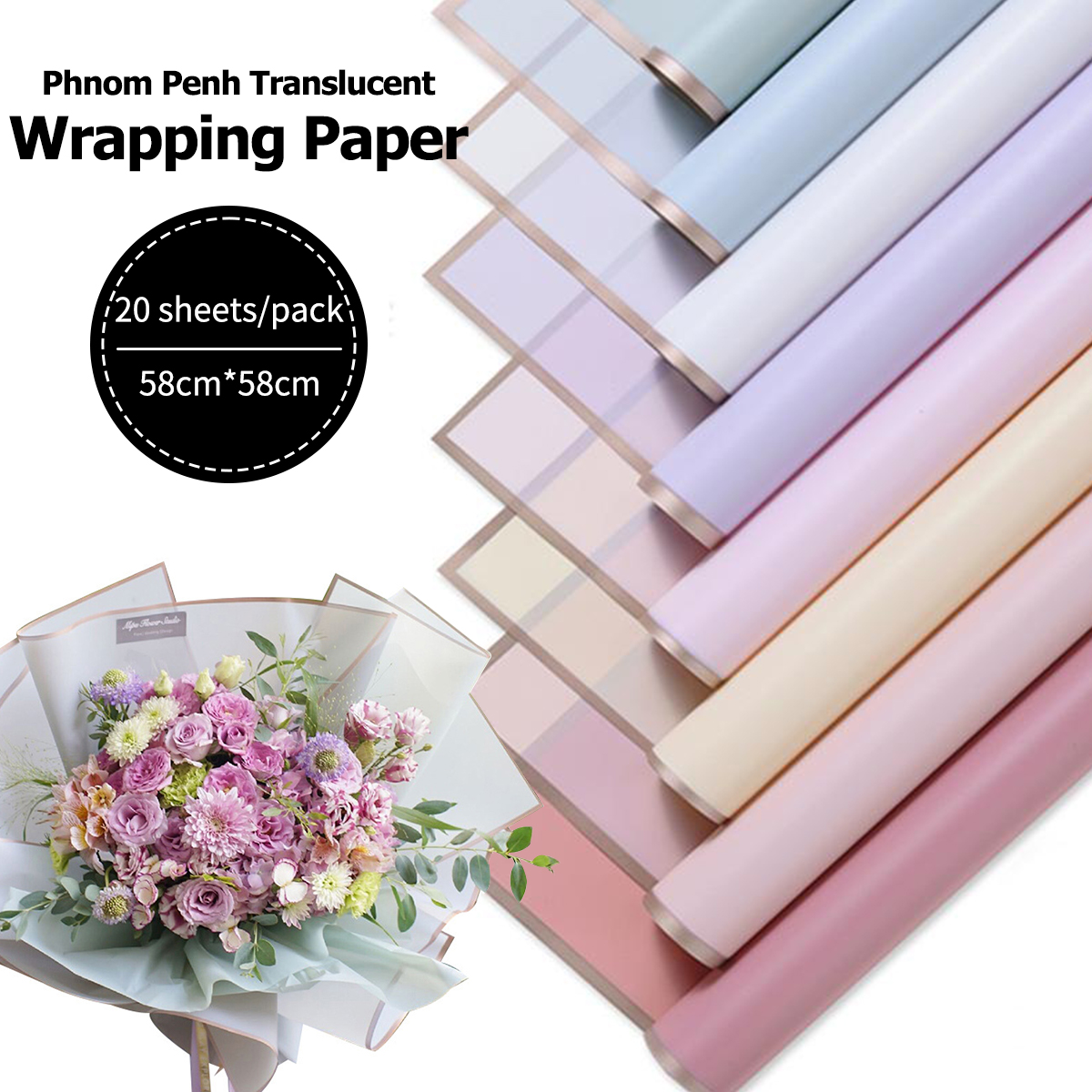 20pcs Gold Edge Paper Film Frosted Paper Bouquet Wrapping Paper Diy ...