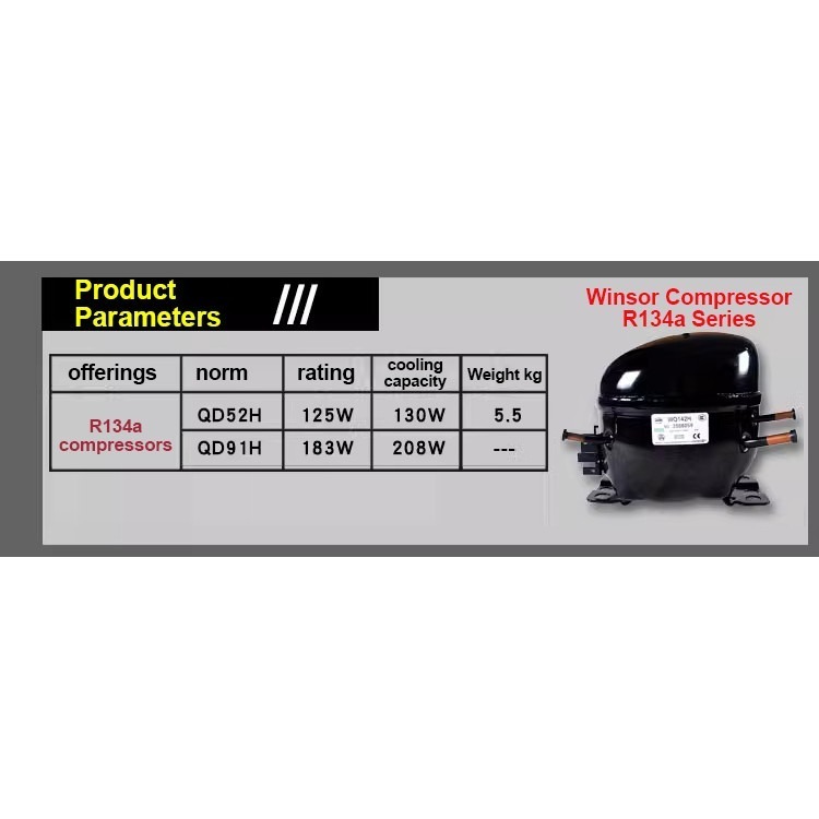 QD43-91H Refrigerator Compressor 1/3 Horsepower R134a 220v ...