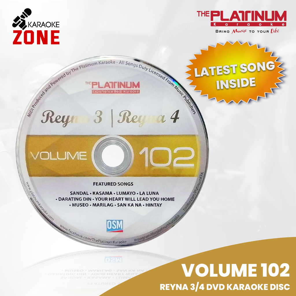 Platinum Karaoke Vol 102/ Reyna 3 and Reyna 4 CD with Additional song list / Platinum DVD ...