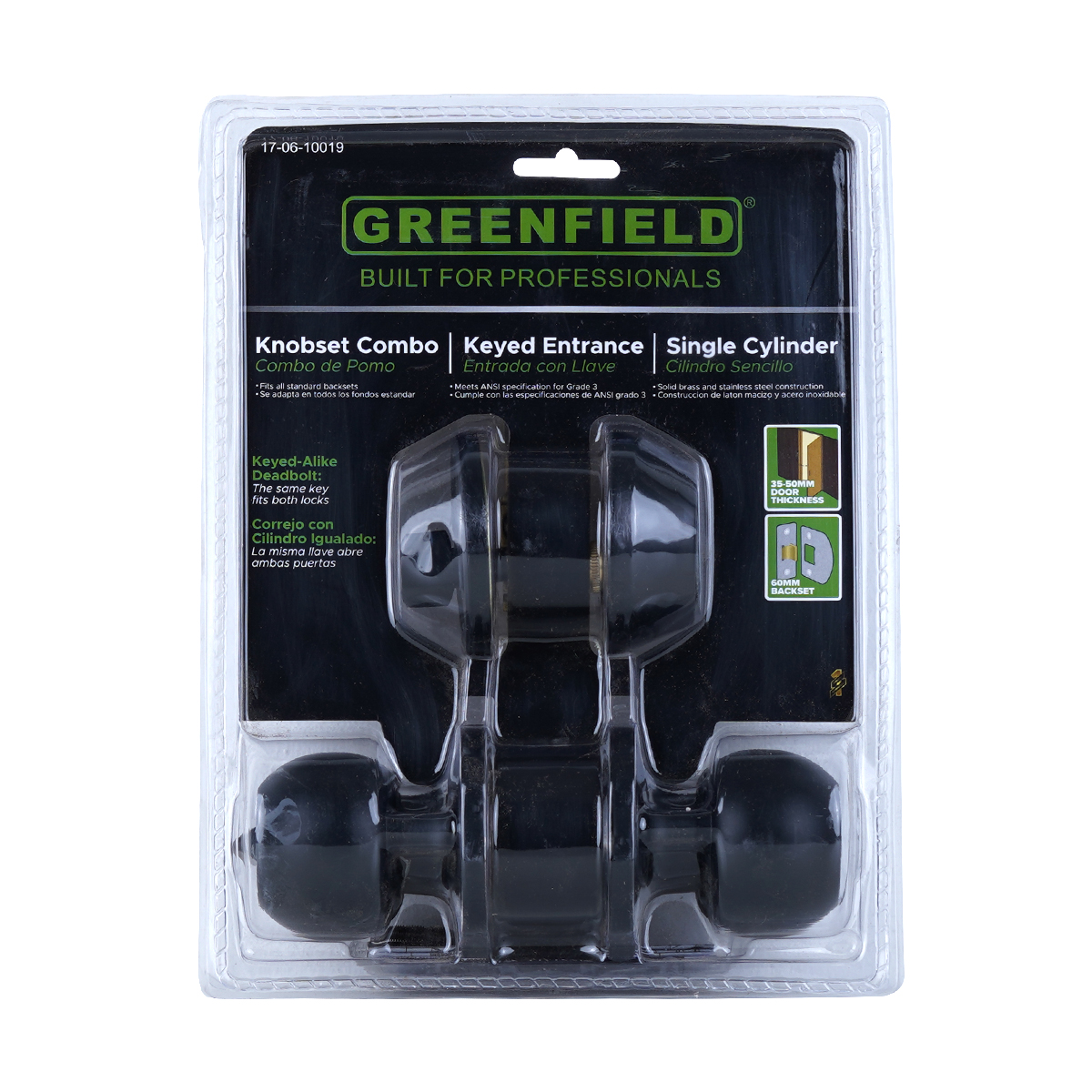 Greenfield Single Cylinder Knobset Combo Matte Black - Door Hardware ...