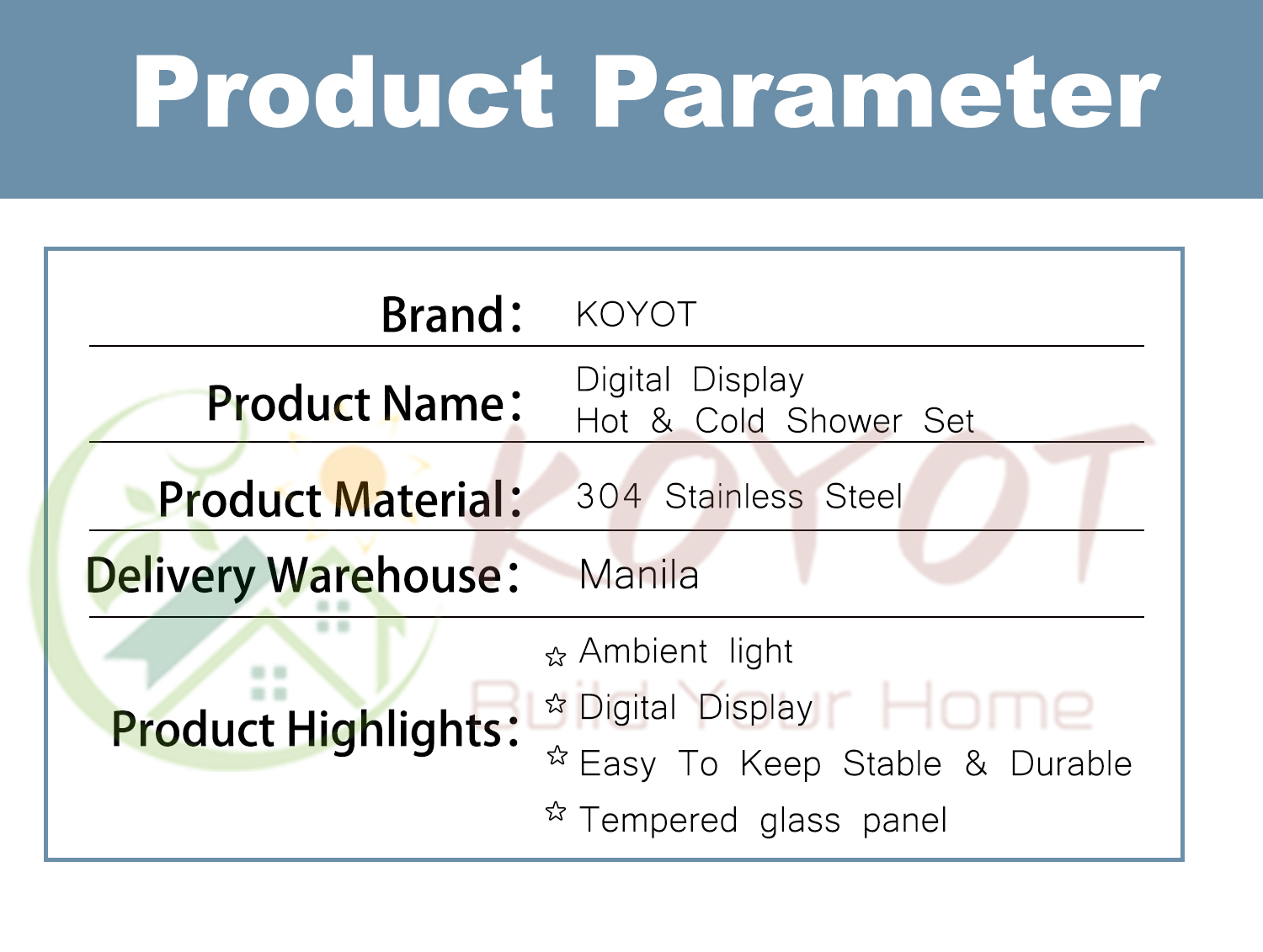 KOYOT Ambient Light & Digital Display Hot and Cold 4 in 1 Shower Set with Faucet Bidet Rain ...