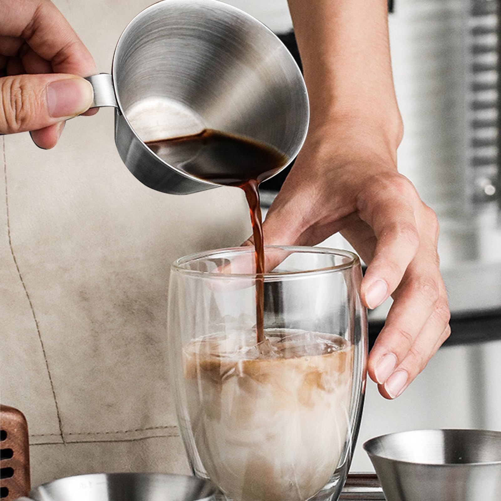 100ml Coffee Measuring Cup, Stainless Steel Espresso Cups with Handle ...