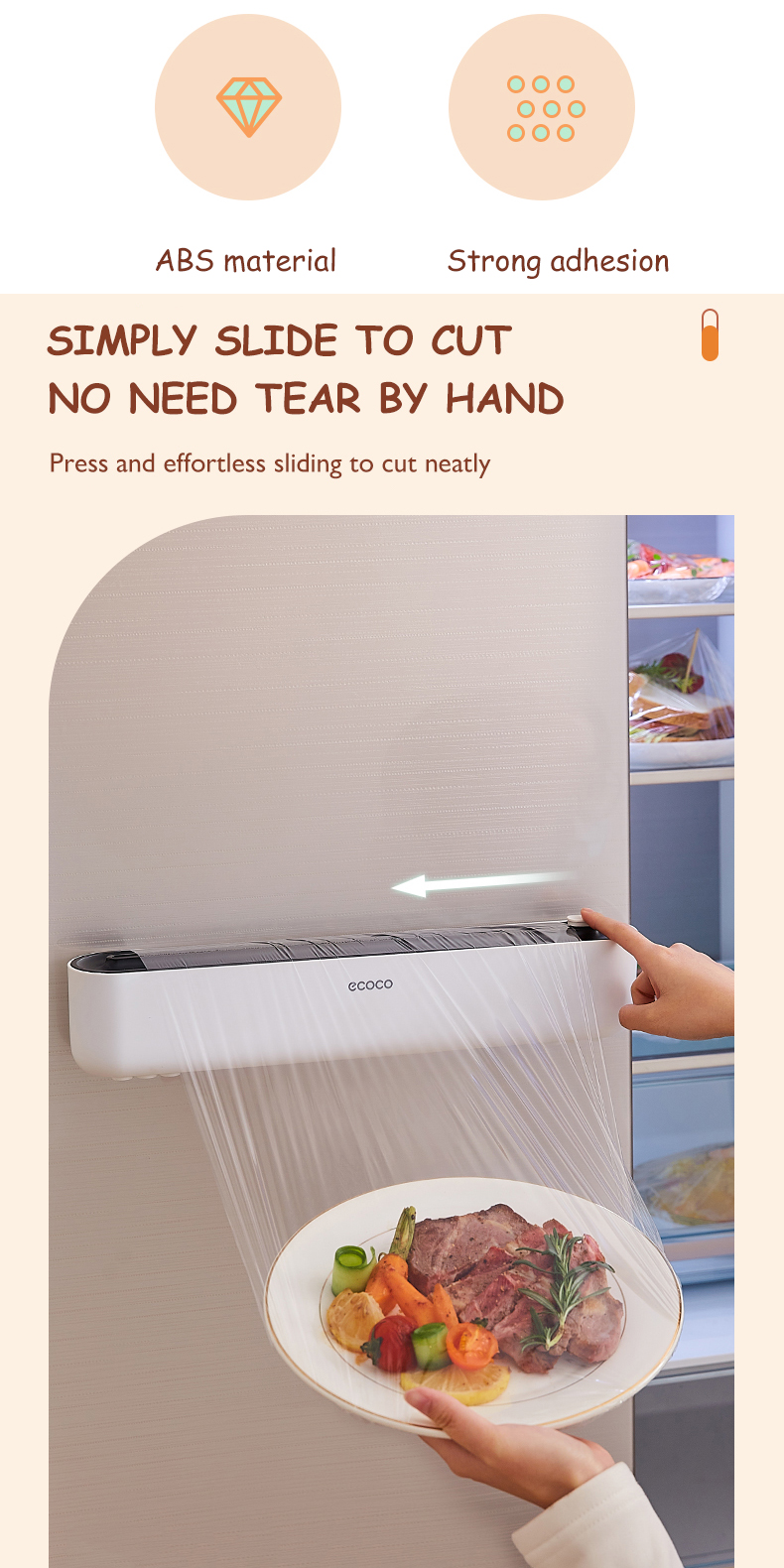 Ecoco Food Cling Film Cutter Refillable Plastic Wrap Cutting Dispenser ...