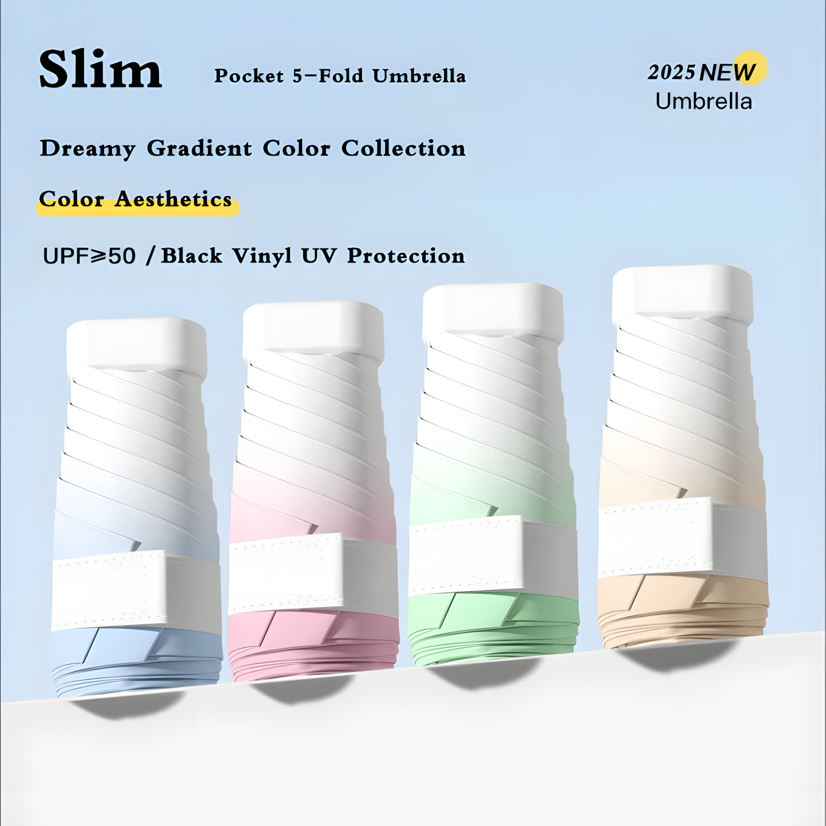 【COD】Gradient Color Mini Five-fold Umbrella 98% Sunscreen UV Protection ...
