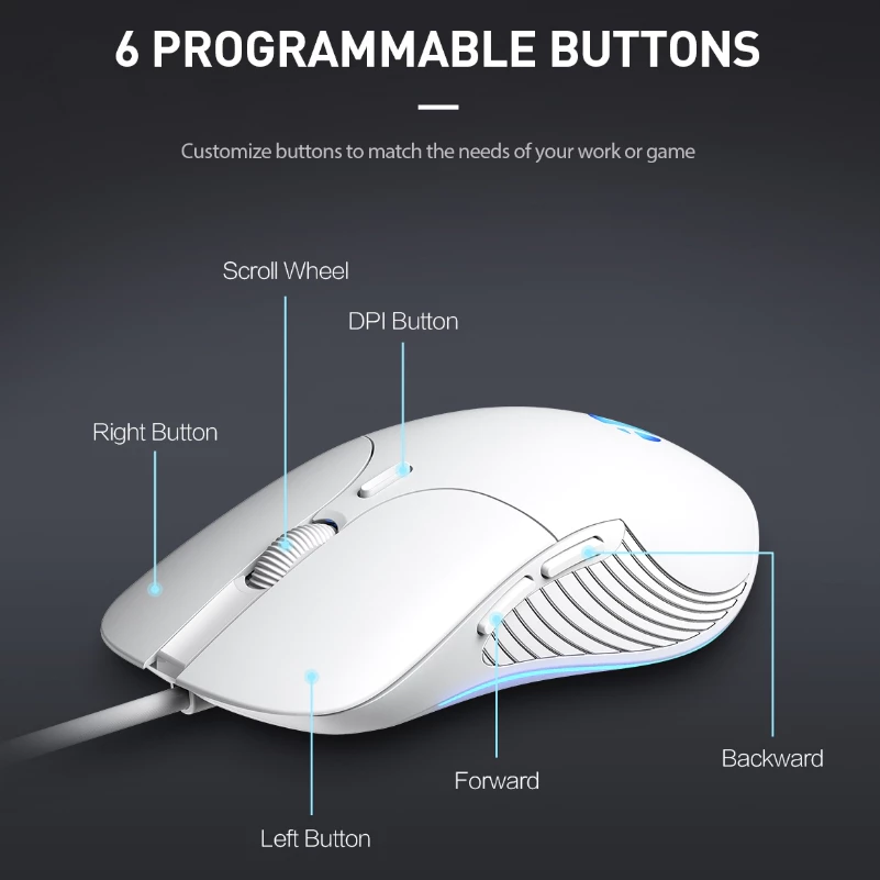 Inphic B1 Wired Gaming Mouse 6 Buttons Programmable RGB Light Ergonomics Computer USB Optical ...