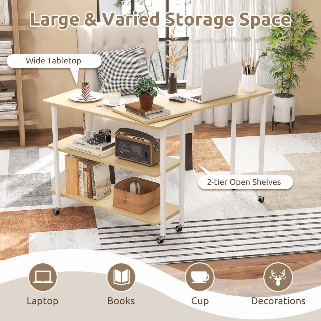 Moving Table Rotating 2-Layer Storage Rack Metal Frame Detachable ...