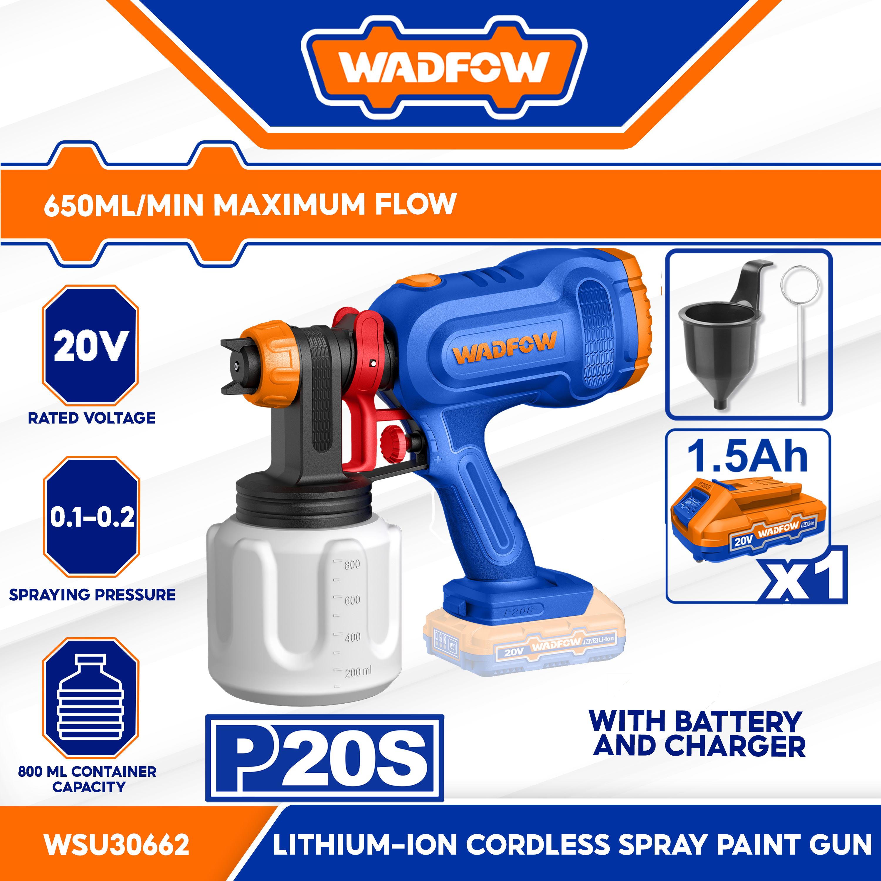 Wadfow P20 Series 20V Lithium-Ion Cordless Spray Paint Gun | Shopee ...