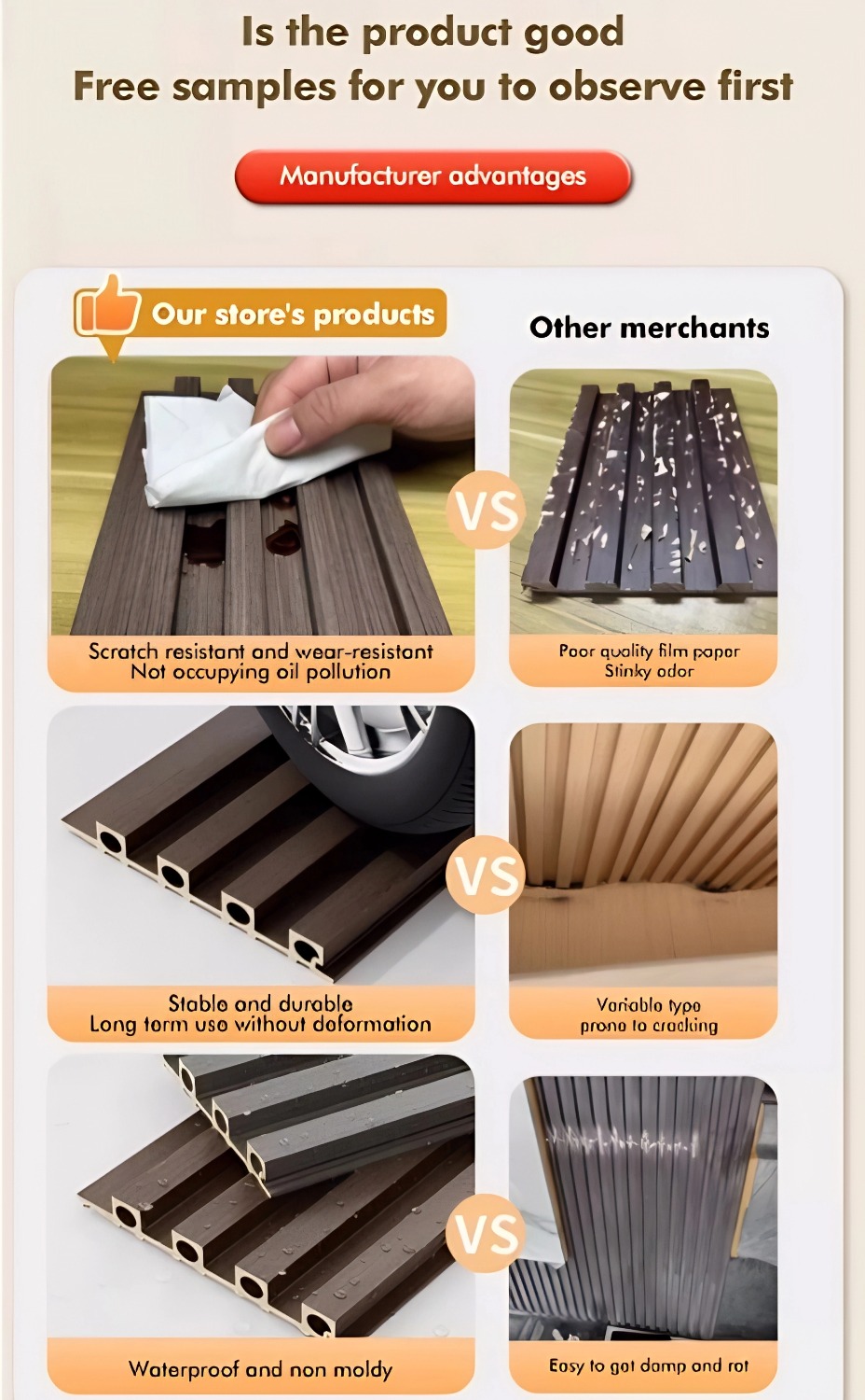 PVC Wood Grain Waterproof Wall Panel - Grille Textured Eco Board for TV ...