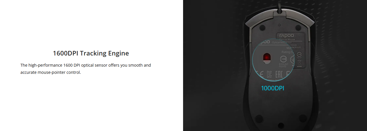 Rapoo N1600 Ergonomic Design Silent Wired Mouse 1000 DPI | Shopee ...