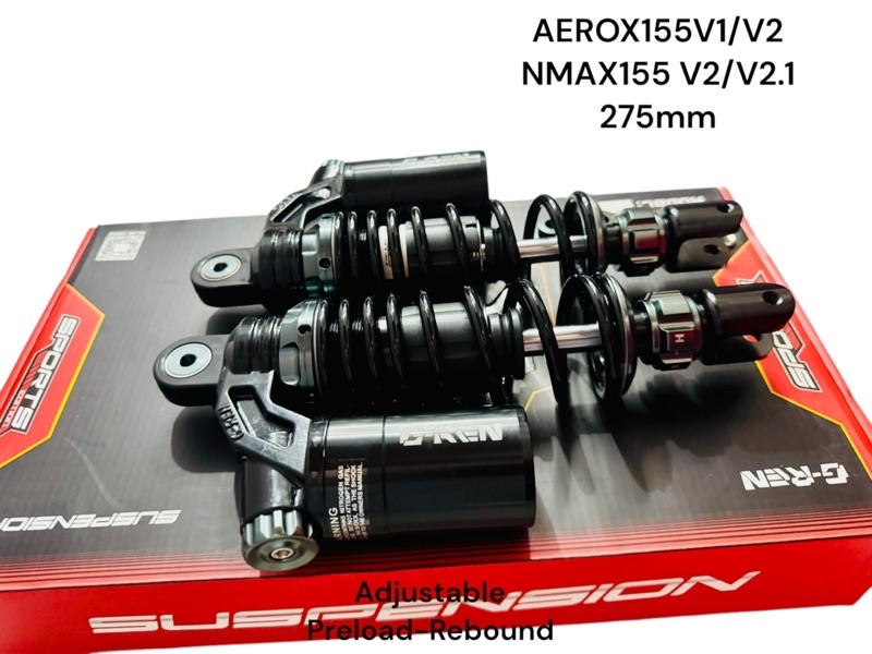 G REN SHOCK 275mm SPORTS AEROX155V1/V2/NMAX155V2/V2.1/V3 TITANIUM BLACK ...