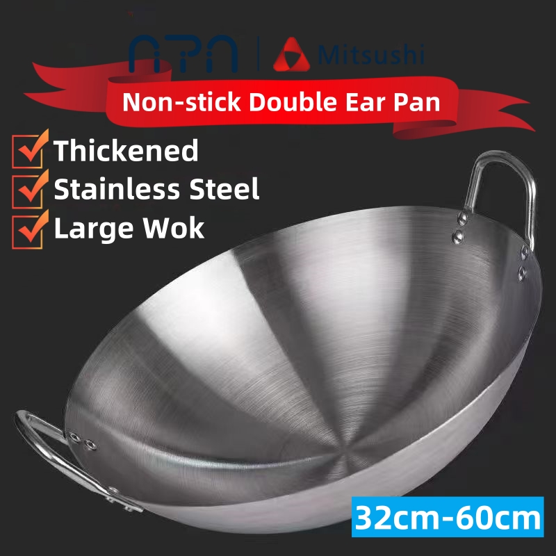 Nipiin【Big Size】38/43/50cm Stainless Steel Wok Raging Fire Stove Frying ...