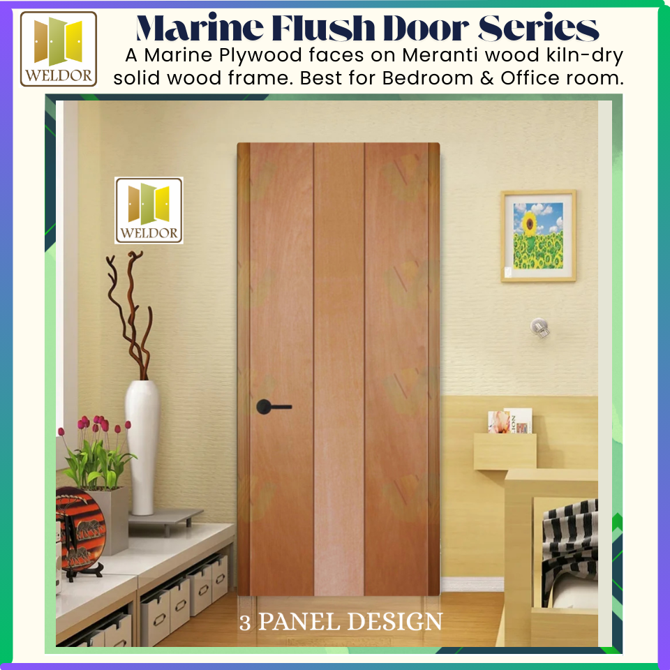 MARINE FLUSH DOOR- 3 PANEL DESIGN (2 GROOVES) WELDOR BRAND | Shopee ...