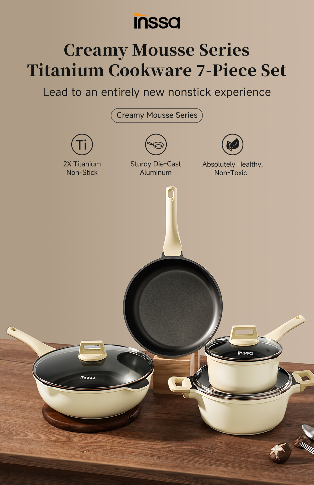 INSSA 7-Pc Ultra Titanium Cookware Set - Non-Stick Scratch-Proof Die ...