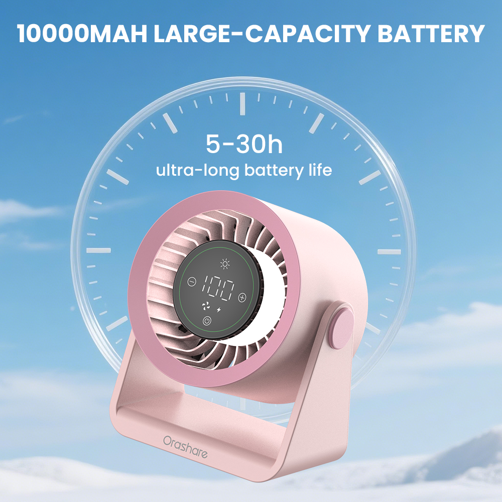Orashare DF03L 10000mAh Rechargeable Desk Fan with LED Light 100 Gears ...