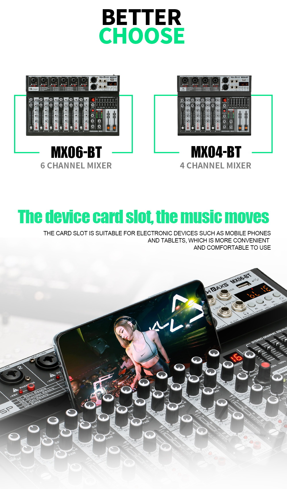 NEW BAXS Sound mixer professional 6/4-channel MX06BT /MX04BT EQ effect ...