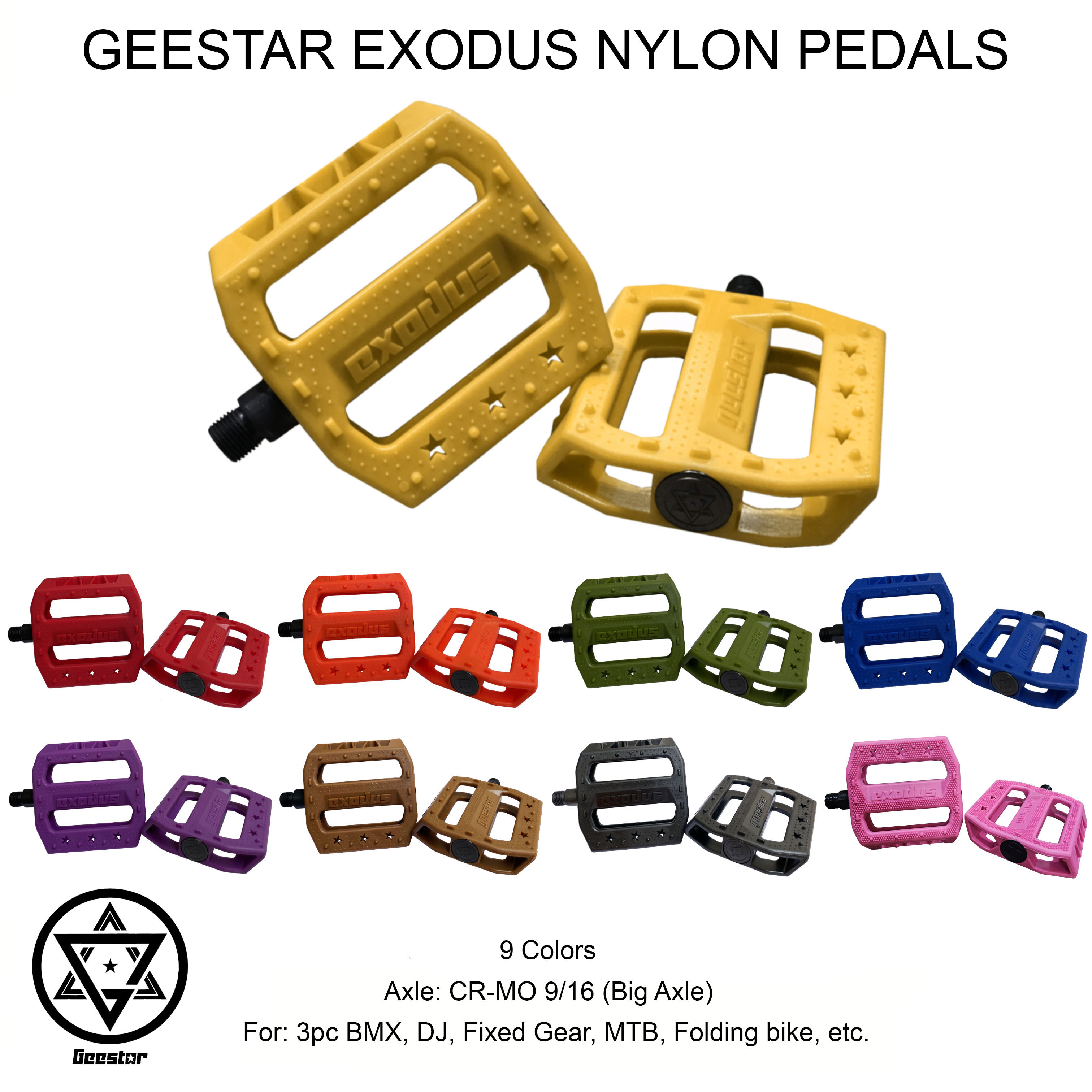 Geestar Exodus Nylon Bike Pedal 9/16 Big Axle 3pc 1/2 Small Axle 1pc ...