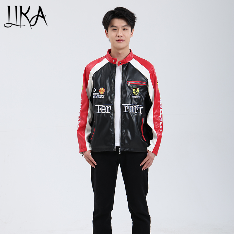 LIKA Motorcycle Leather Jacket Embroidery Moto Couple Varsity Jackets ...