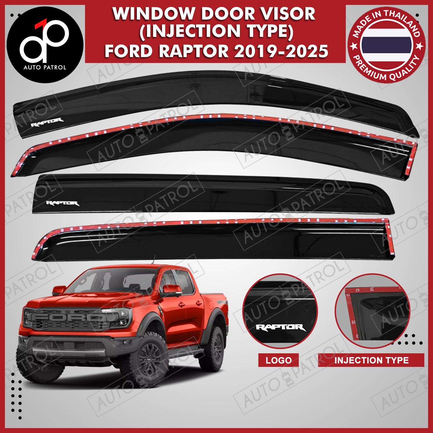 FORD RANGER RAPTOR 2019-2026 Window Door Rain Visor Black (INJECTION ...