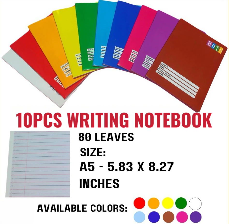 10pcs Writing Notebook 80 Leaves - A5 (Regular Notebook Size) Grade 1 ...