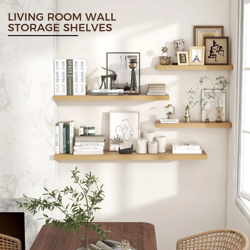 4pcs Nordic Solid Wood Floating Shelves Wall Mounted Home Storage Decor ...